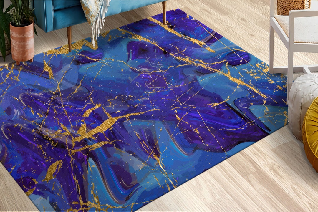 Blue Marble Rug, Abstract Marble Rug, Gold Marble Rug, Marbling Rugs ...