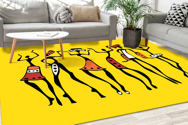 African Dancers Rug African People Dancing Rugs Yellow Rugs - Etsy