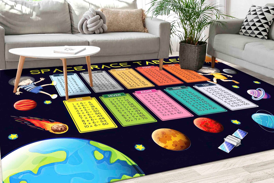 Math Times Tables Rugs, Colorful Rug, Educational Rug, Kids Rug, Space ...