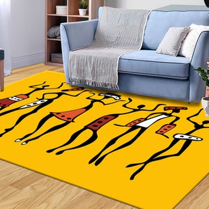 African Dancers Rug, African People Dancing Rugs, Yellow Rugs, African ...