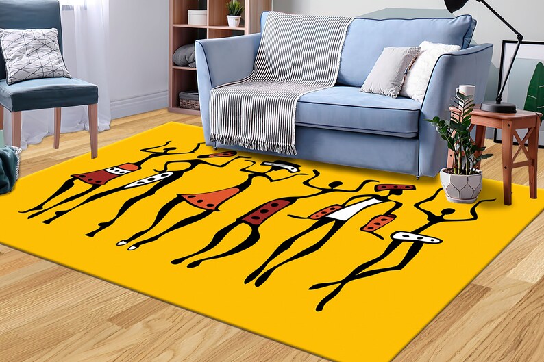 African Dancers Rug African People Dancing Rugs Yellow Rugs - Etsy
