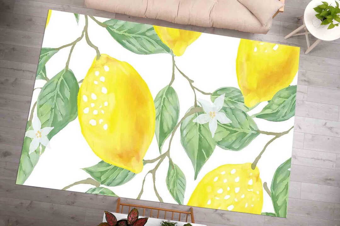 Lemon Rug, Kitchen Rug, Yellow Rug, Modern Rugs, Kitchen Decor, Large ...