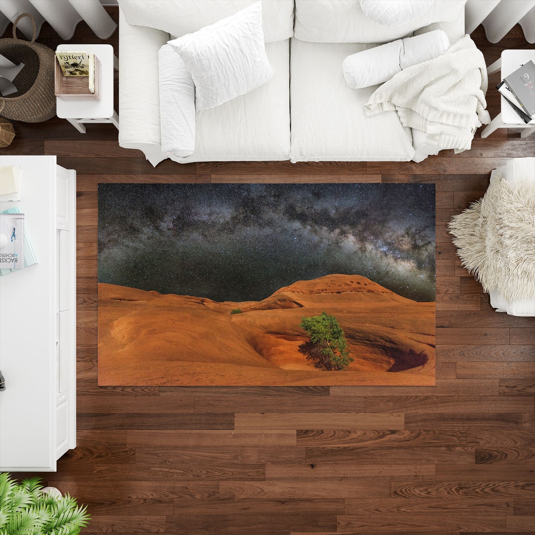 Hope Tree and Starry Sky Rug, Tree Lanscape Rug, Milky Way Landscape ...