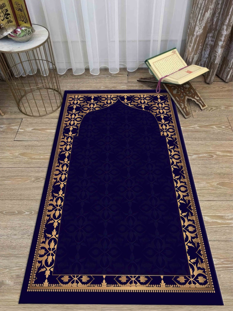 Navy Blue Prayer Rug, Gold Prayer Rug, Spiritual Rug, Personalized Rug ...