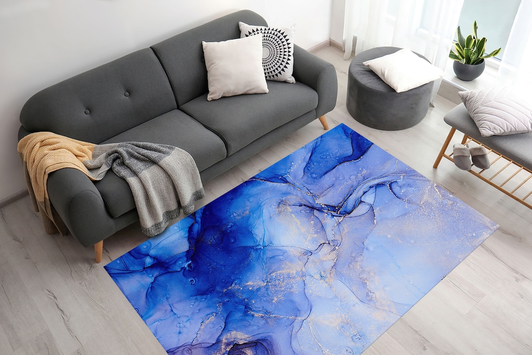 Blue Marble Rug, Silver Rugs, Shimmery Rugs, Marble Rugs, Gift for Her ...