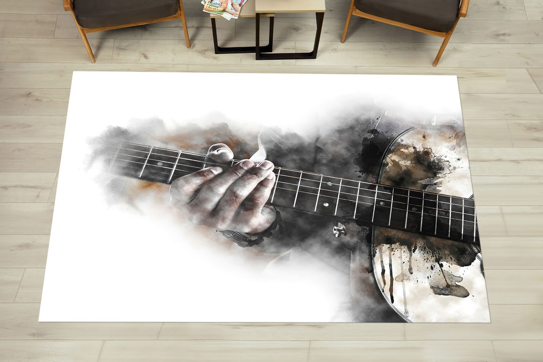 Watercolor Gitar Rug, Guitar Design Rug, Abstract Guitar Rug, Music ...