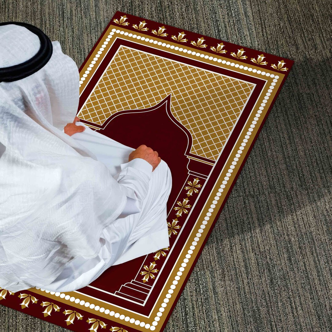 Burgundy Prayer Rug, Yellow Prayer Rug, Religious Rug, Mosque ...