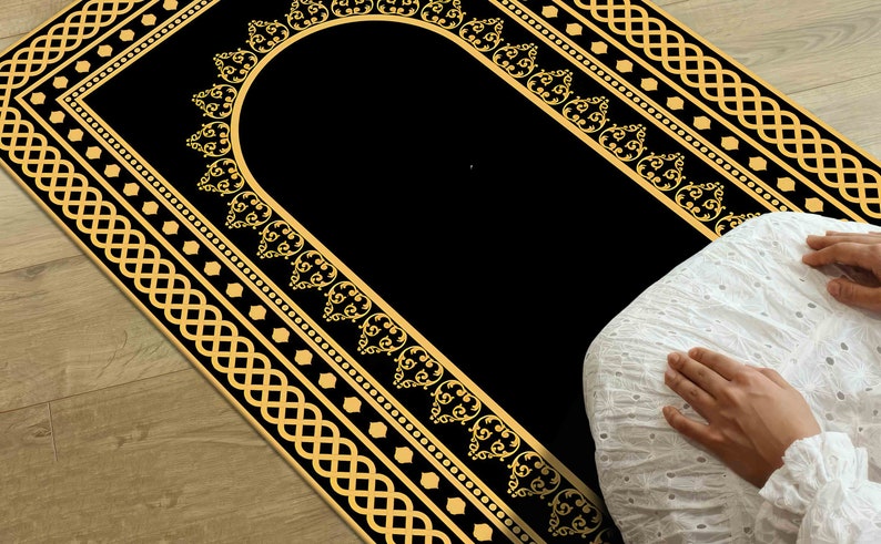 Gold Prayer Rug, Black Prayer Rug, Prayer Rug, Islamic Rug, Gift Rug ...