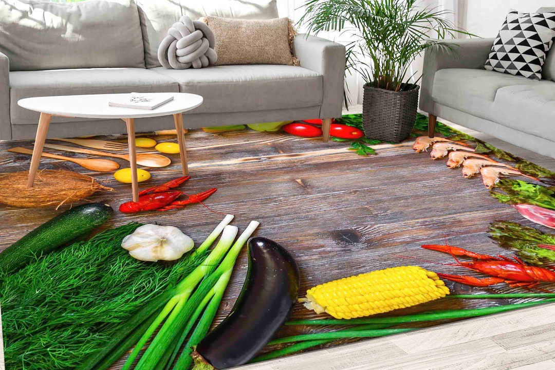 Kitchen Rug, Colorful Rug, Vegetables Rugs, Modern Rugs, Machine ...