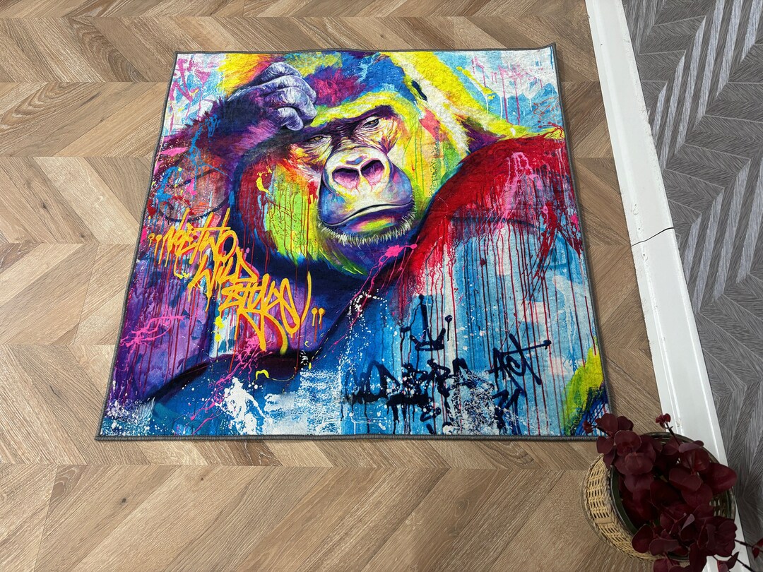 Gorilla Rug, Colorful Monkey Rugs, Animal Rugs, Corridor Rug, Machine ...