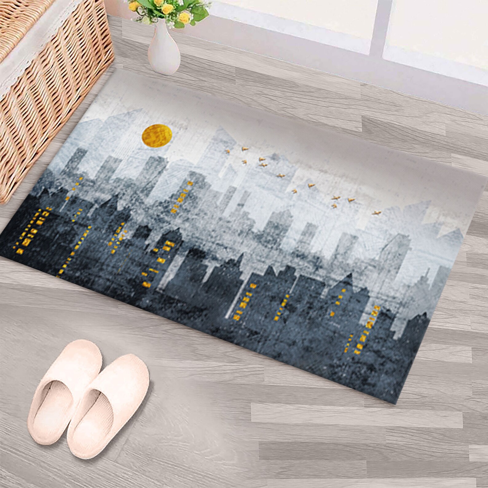 Abstract City Landscape Rugs, City Silhouette Rugs, Citscape Rug ...