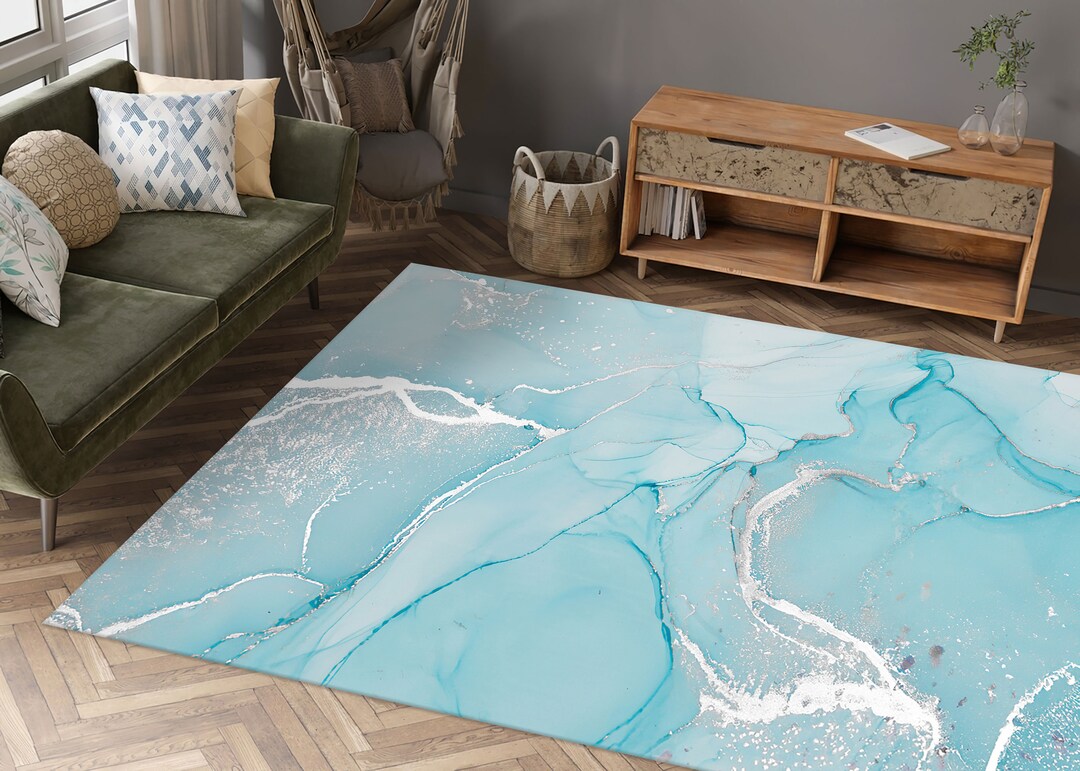 Turquoise Marble Rug, Shimmery Rug, Modern Marble Rug, Alcohol Ink Rugs ...