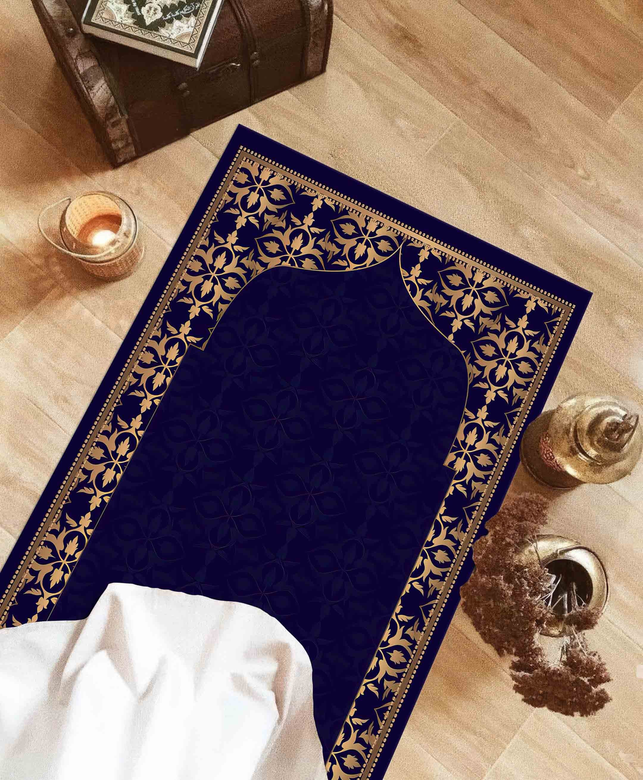 Navy Blue Prayer Rug, Gold Prayer Rug, Spiritual Rug, Personalized Rug ...