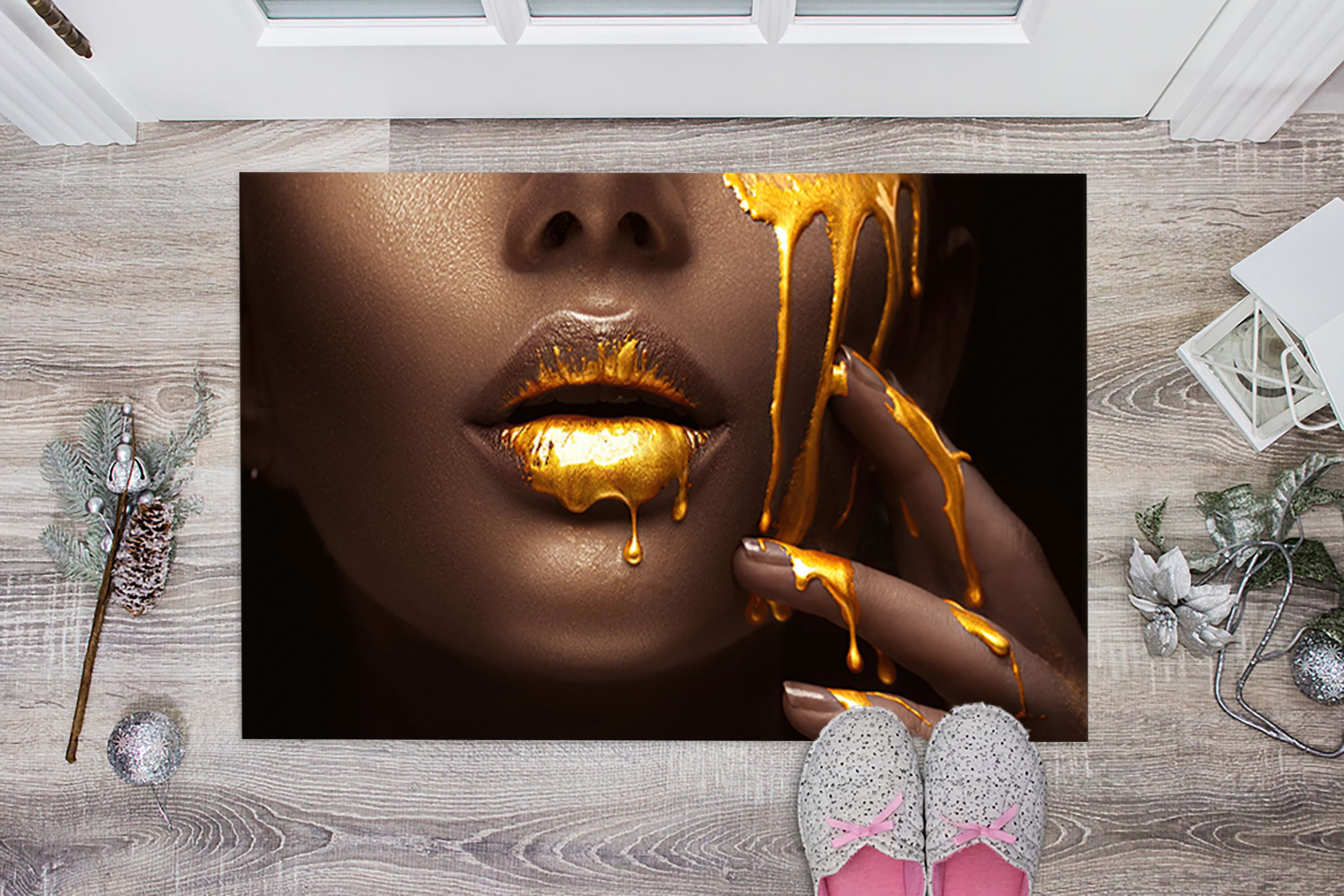 African Woman Gold Lip Rugs, Gold Lip Rug, Golden Beauty Rugs, Abstract ...