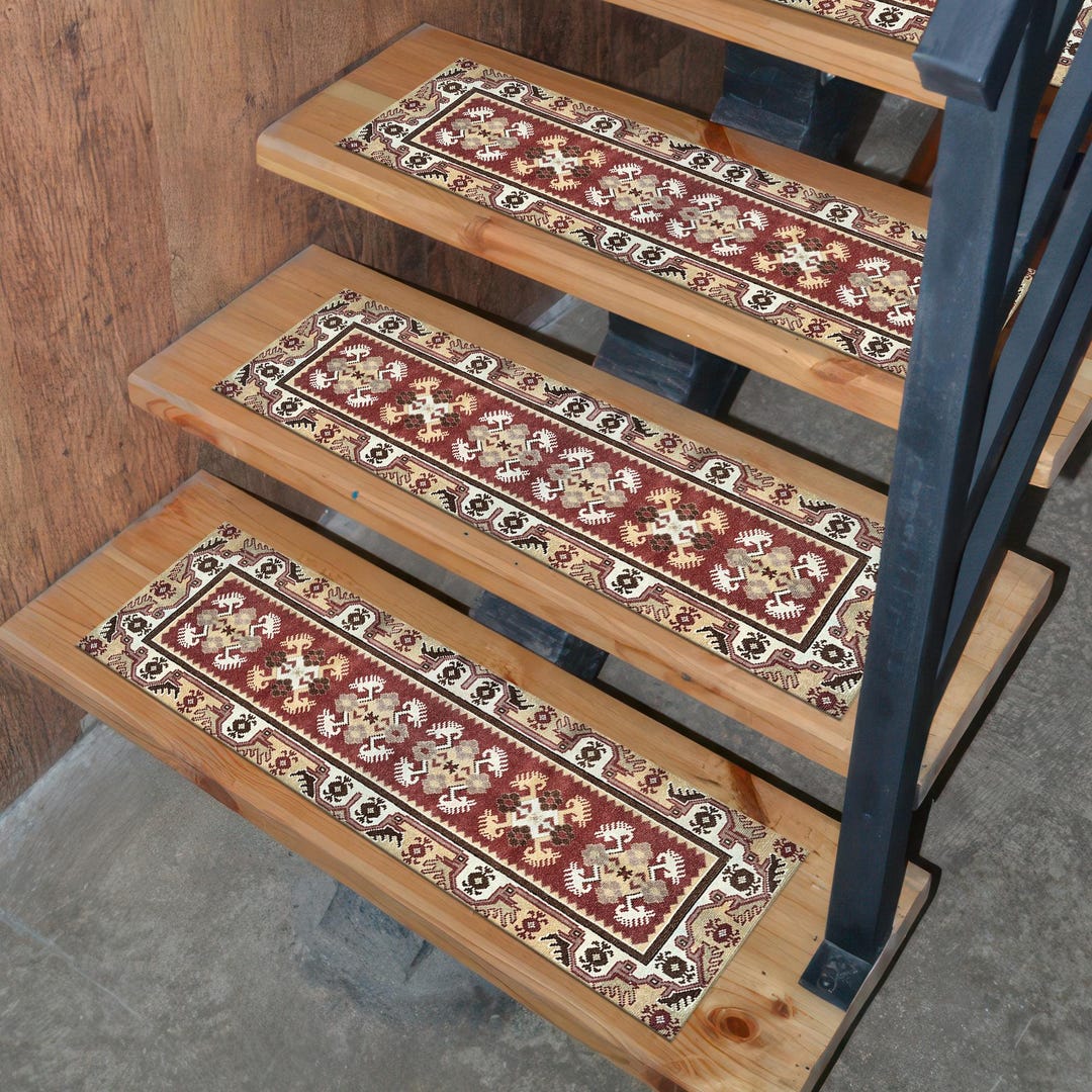Burgundy Cream Digital Printed Stair Rug, Non-slip Carpet Runner ...