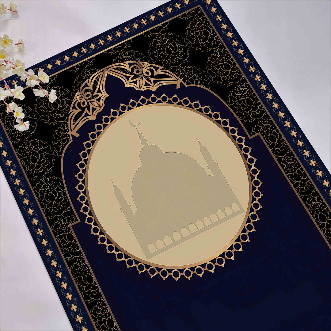 Navy Blue Prayer Rug, Gold Prayer Rug, Prayer Rugs, Ramadan Rug, Easy ...