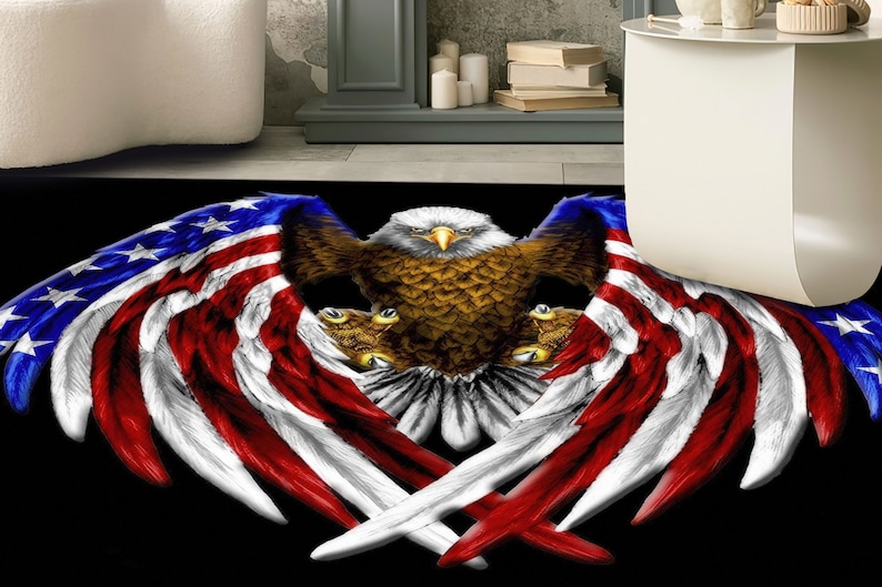 Bald Eagle With American Flag Rugs, Eagle Lover Gift Rugs, Bald Eagle ...