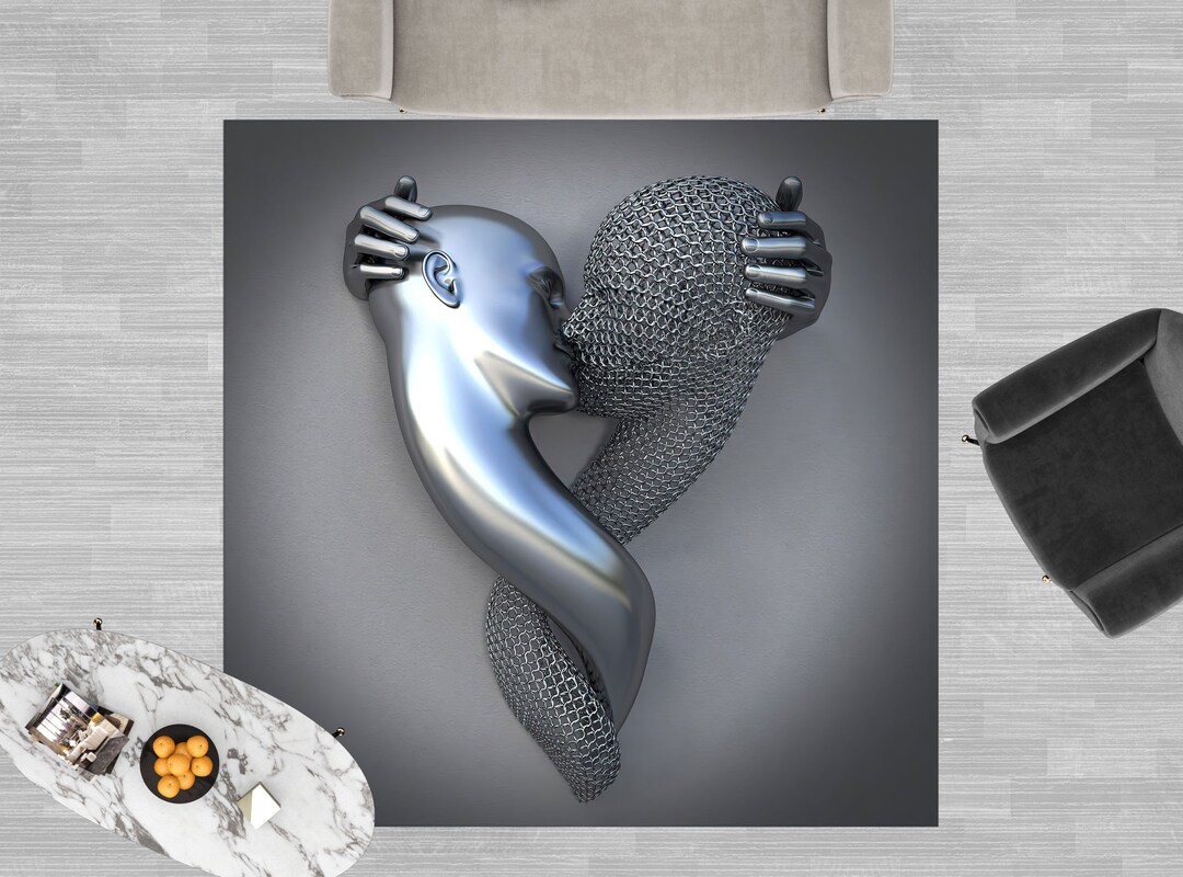 3d Kissing Couple Rugs, Couple Rug, 3d Silver Couple Rug, Modern Rug ...