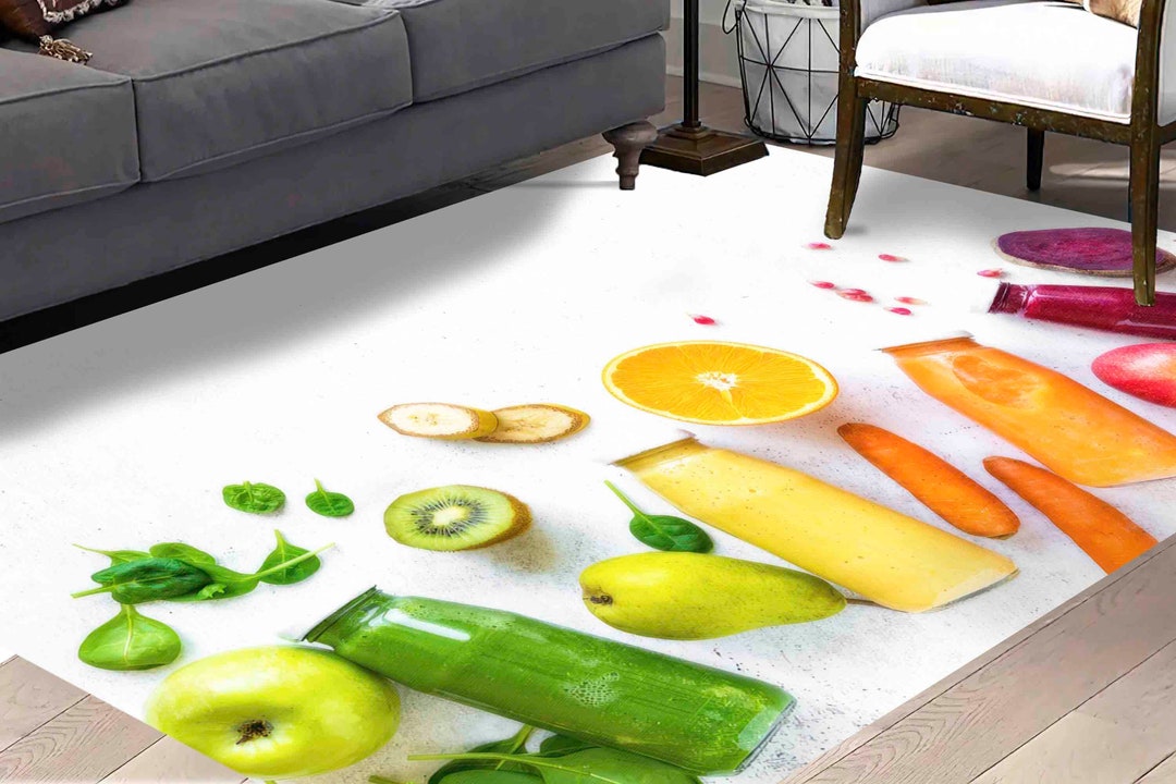 Vegetables and Fruits Rug, Fruits Rug, White Rug, Modern Rug, Kitchen ...