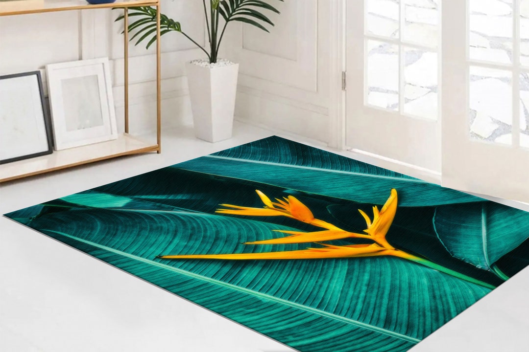 Tropical Flower Rug, Green and Yellow Rugs, Tropical Flower Rugs ...