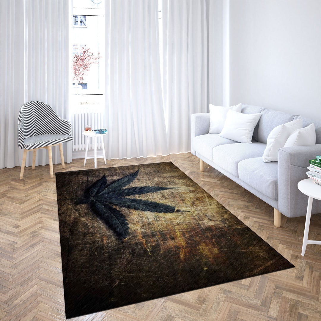 Vintage Grunge Cannabis Leaf Rug, Marijuana Rug, Vintage Grunge ...
