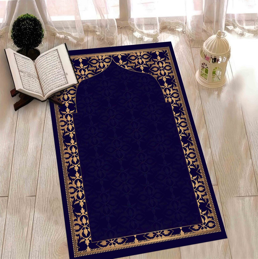 Navy Blue Prayer Rug, Gold Prayer Rug, Spiritual Rug, Personalized Rug ...