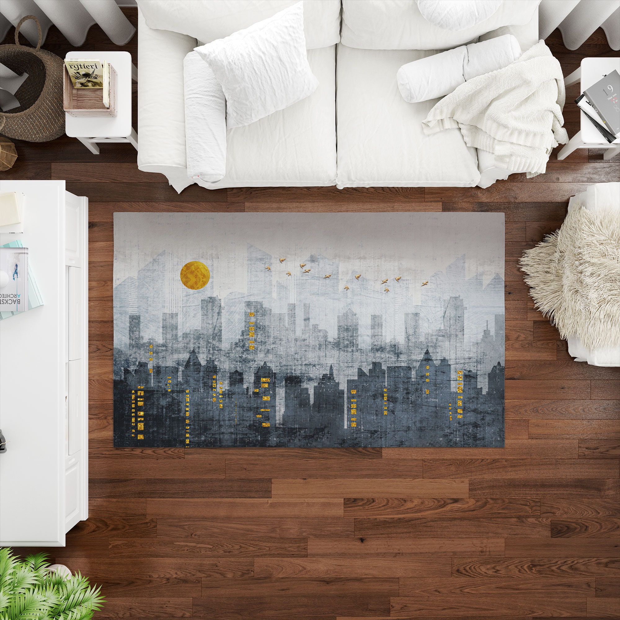 Abstract City Landscape Rugs, City Silhouette Rugs, Citscape Rug ...