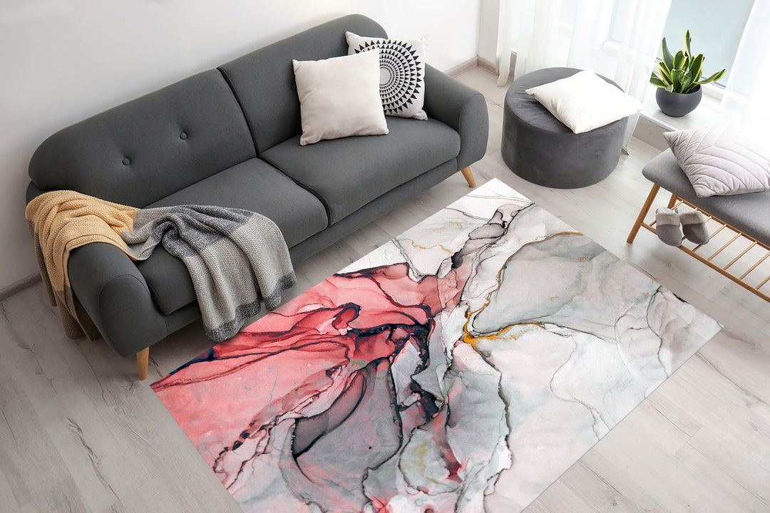 Red and Gray Marble Rug, Luxury Marble Rug, Red Marble Rug, Modern Rugs ...