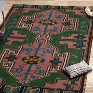 Green and Pink Rug, Kilim Pattern Rugs, Aztec Rug, Farmhouse Decor ...