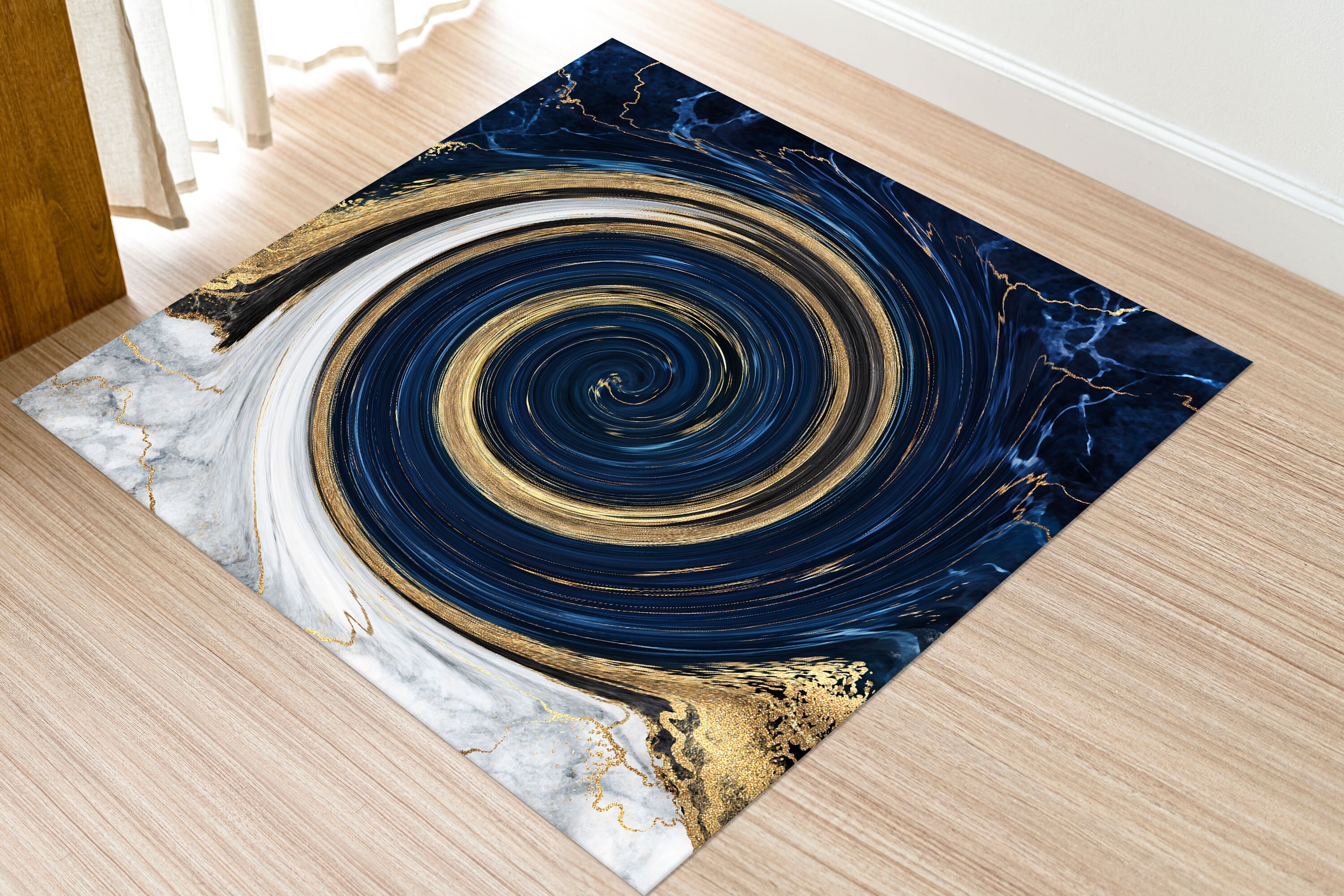 Navy Blue Marble Rug, Shimmery Rug, Gold Marble Rugs, Modern Decor Rug ...