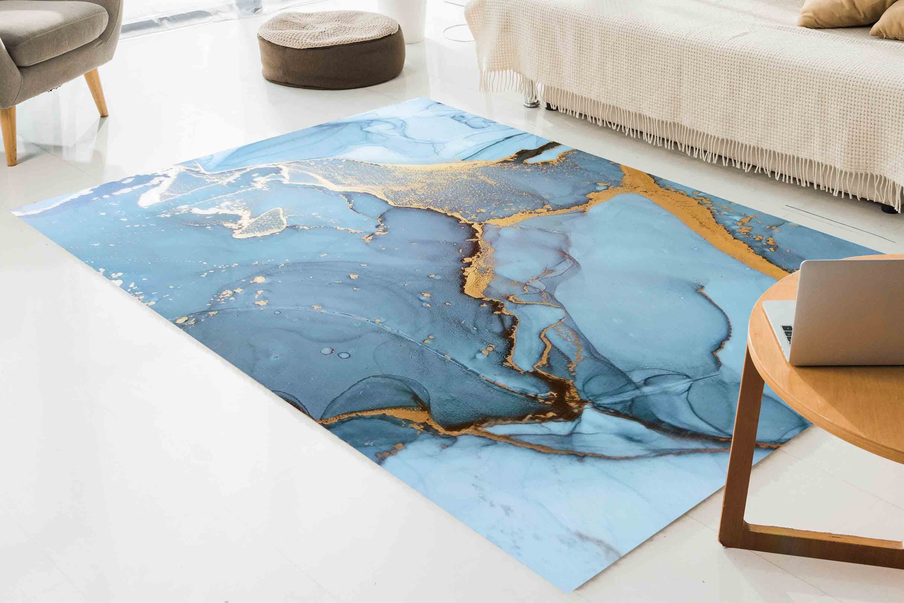 Blue and Gold Marble Rugs, Gold Marble Rug, Blue Marble Rugs, Modern ...