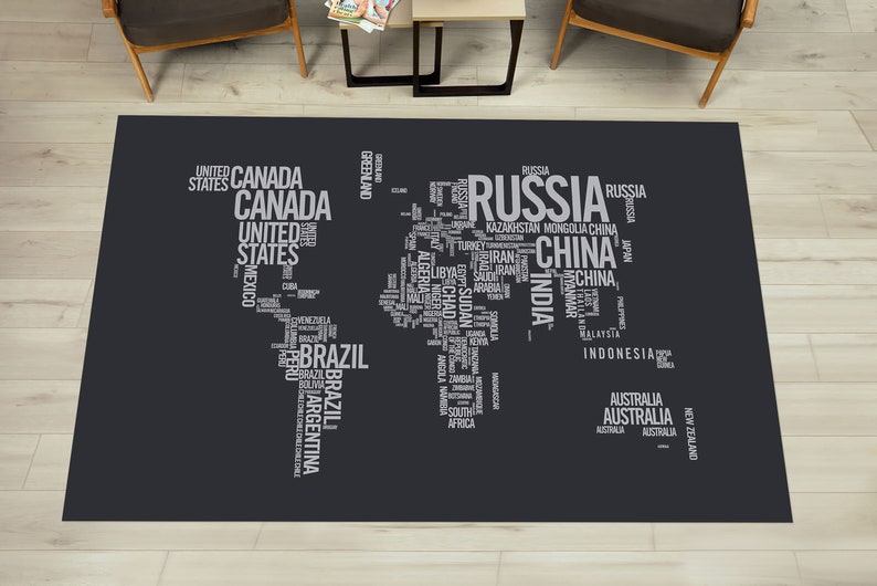 World Map Rugs Modern Word Map Rug Classroom Rug Map Rug - Etsy