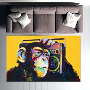 Monkey Boombox Rugs, Monkey Rug, Animal Rug, Dj Monkey Rug, Custom Rug ...