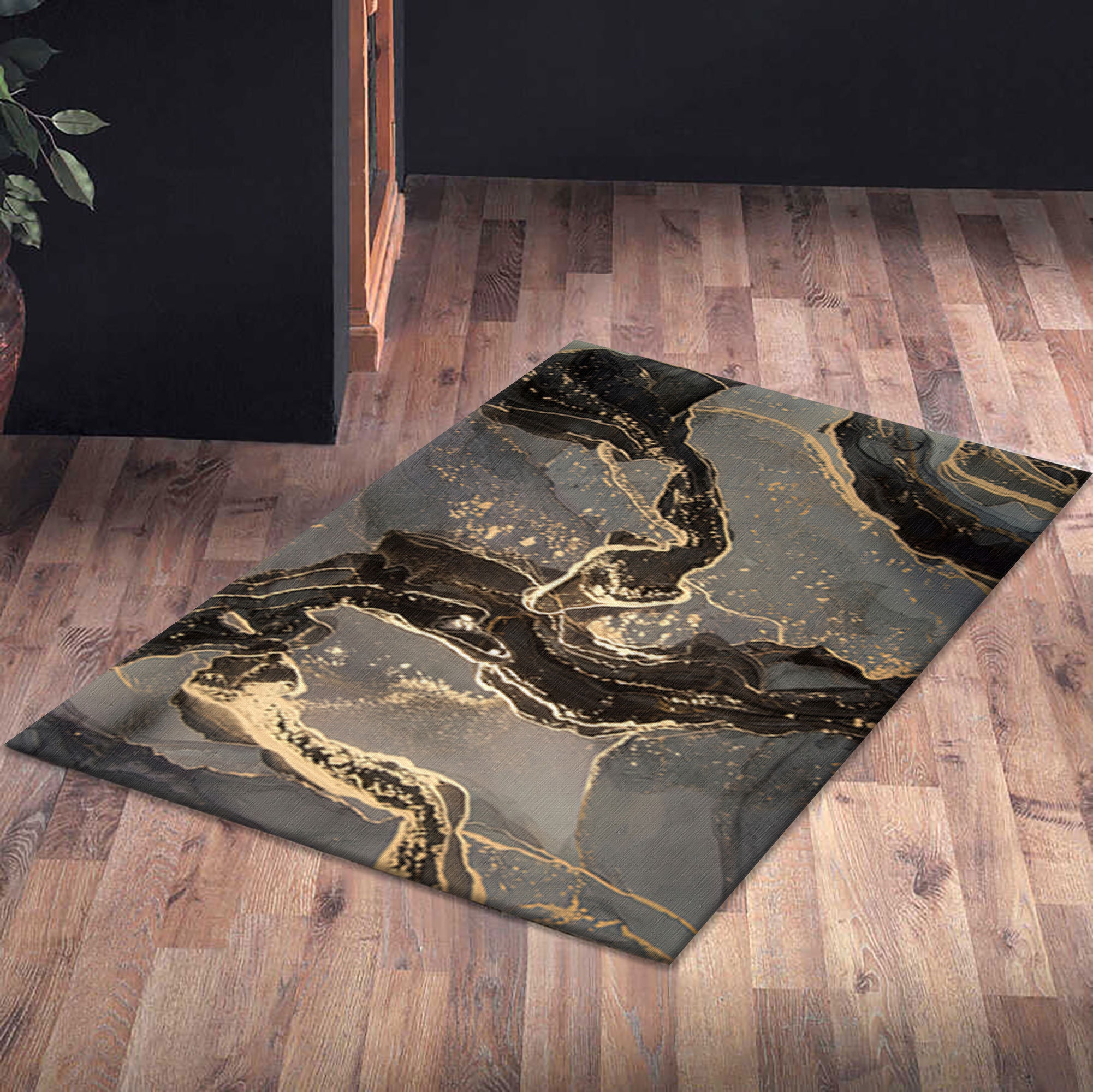 Black and Gold Marble Rugs Trendy Marble Rug Abstract Marble - Etsy