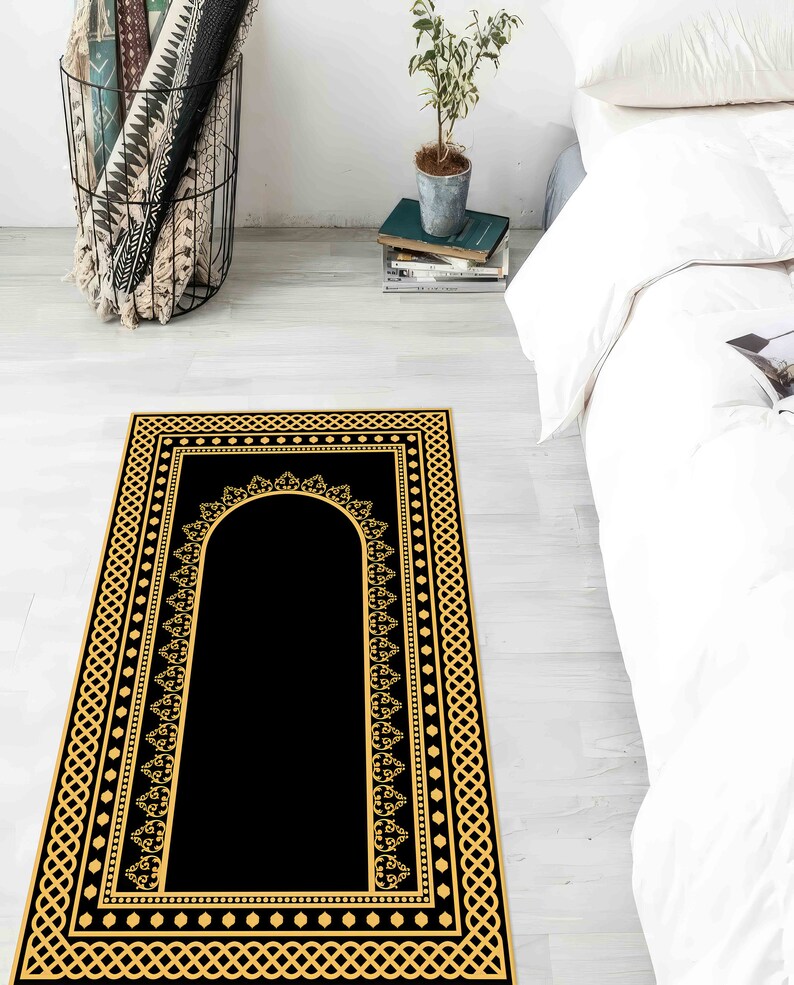Gold Prayer Rug, Black Prayer Rug, Prayer Rug, Islamic Rug, Gift Rug ...