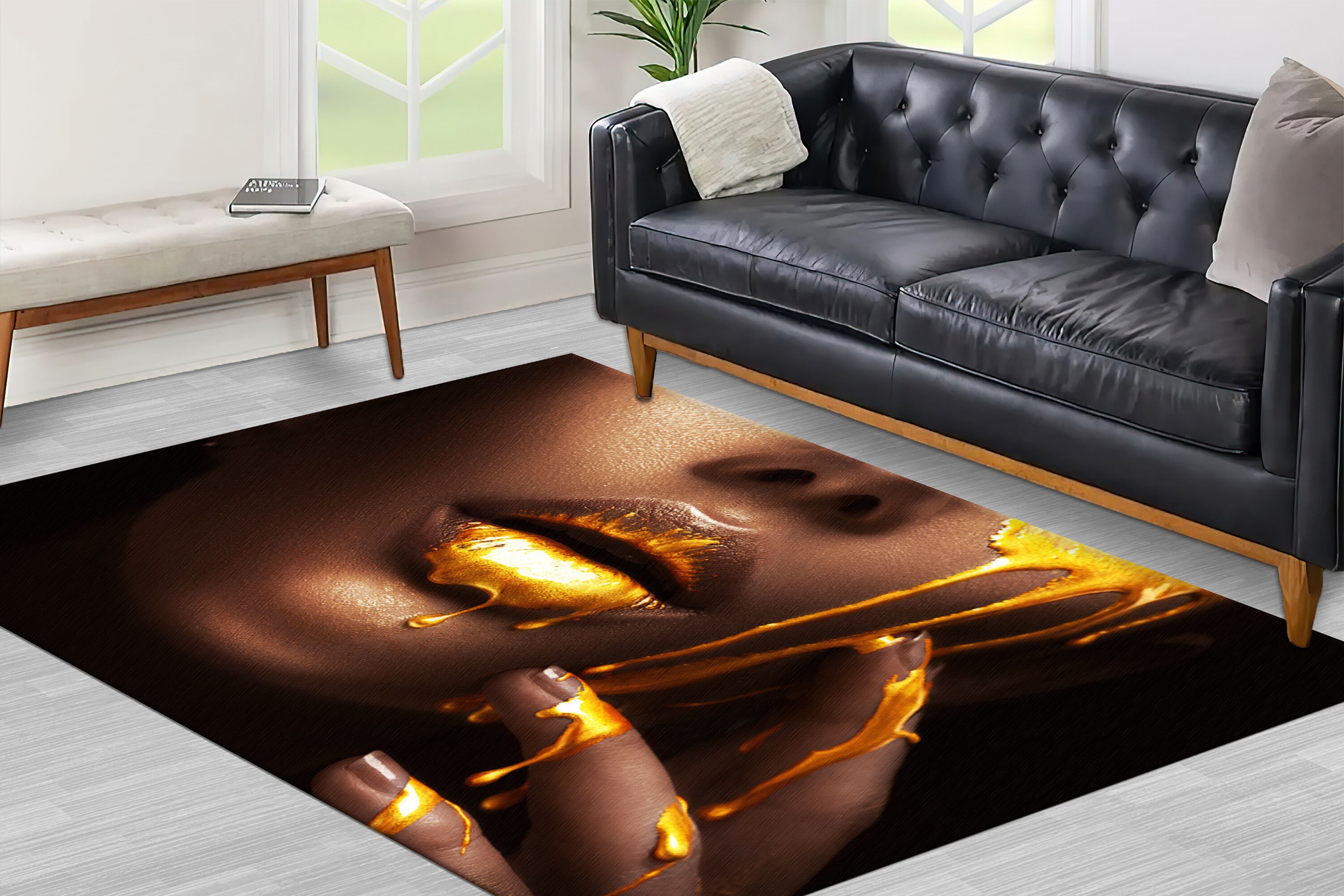 African Woman Gold Lip Rugs, Gold Lip Rug, Golden Beauty Rugs, Abstract ...