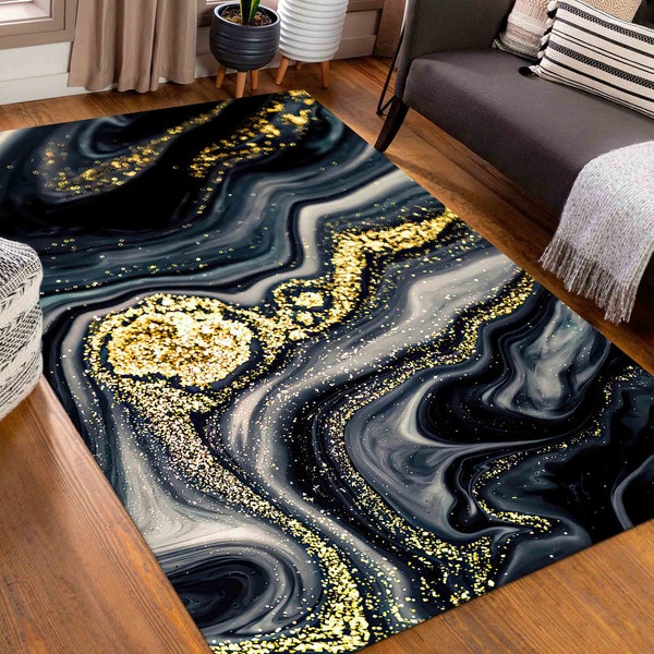 Black Marble Rug - Etsy