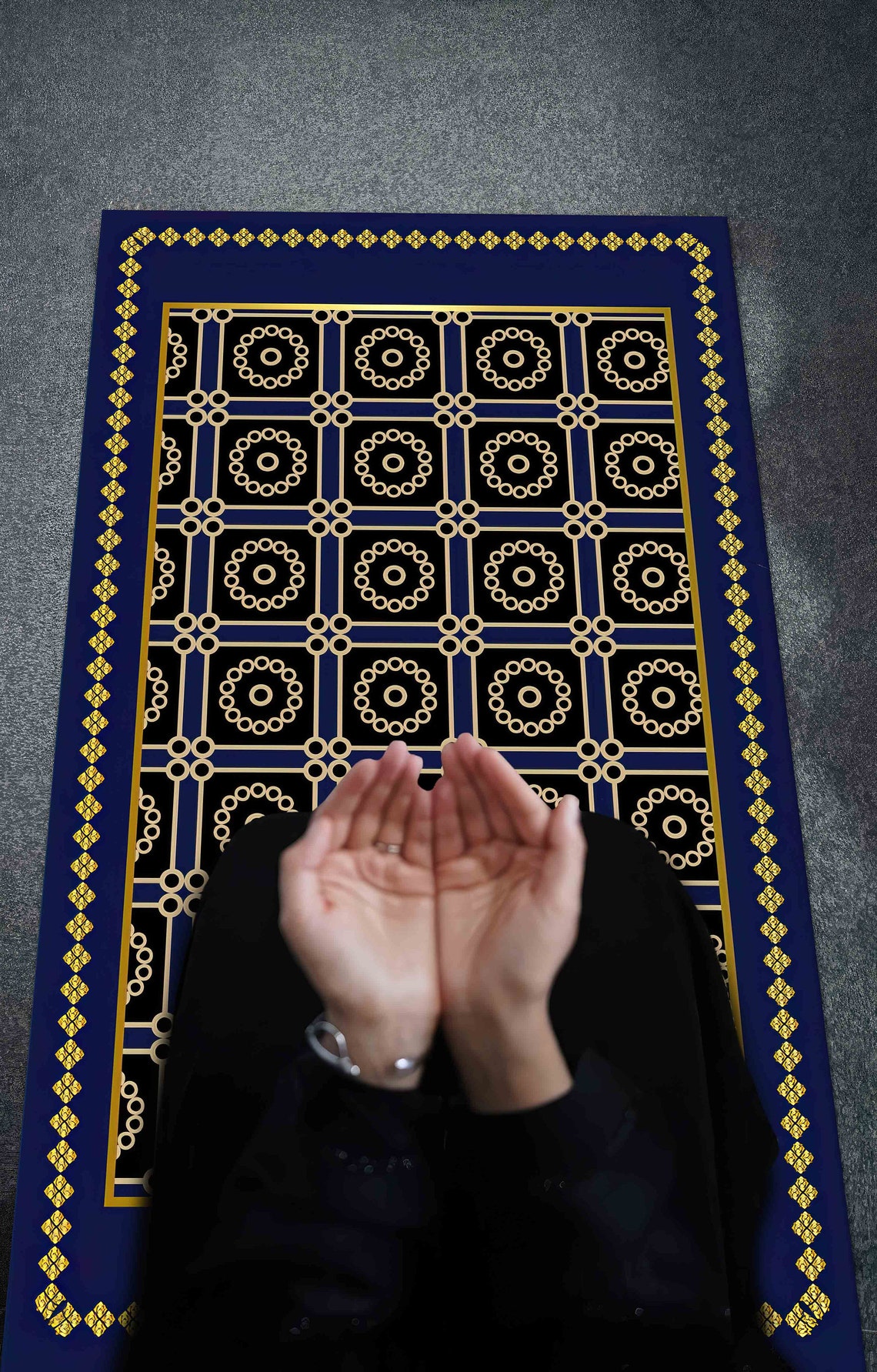 Navy Blue Prayer Rug, Gold Prayer Rug, Spiritual Rug, Worship Rug ...