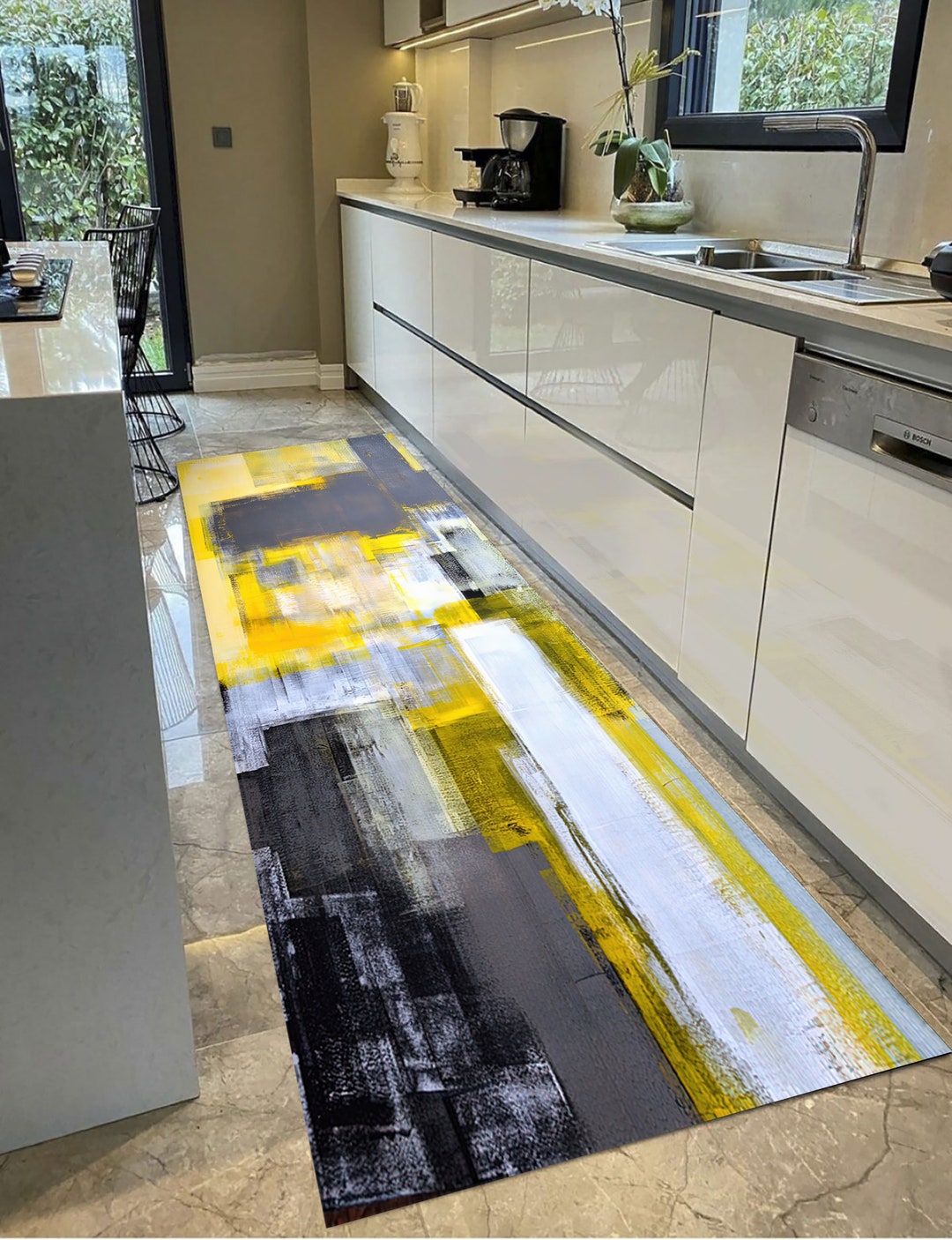 Yellow and Gray Rug, Yellow Rug, Gray Rug, Abstract Rug, Modern Rug ...