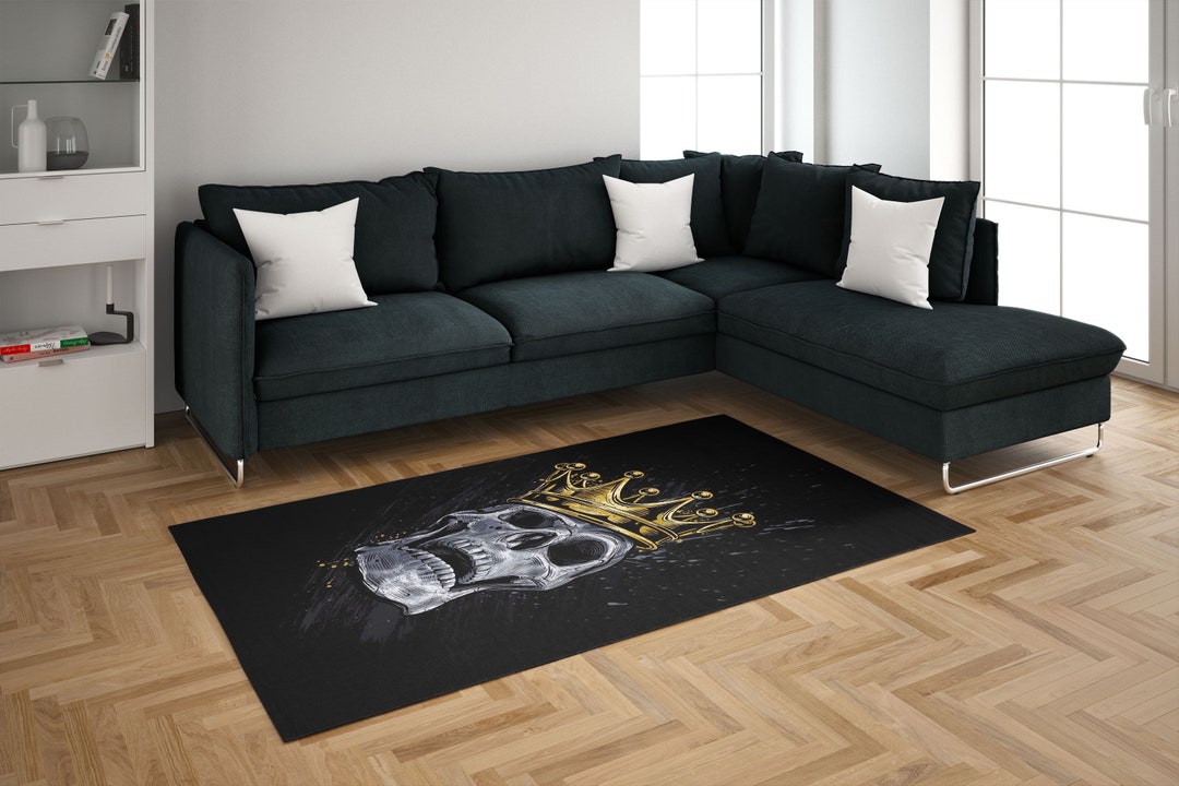 Skull King Rugs, Black and Gold Rug, Skeleton Decor Rug, Skull King ...