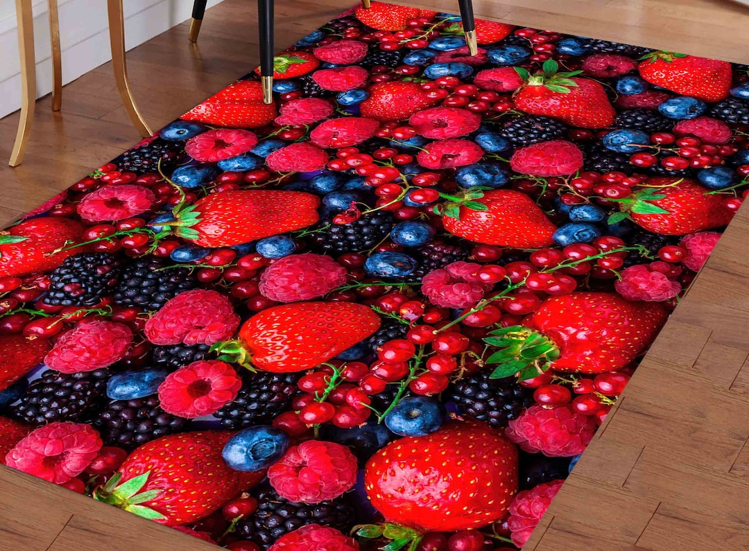 Forest Fruits Rug, Strawberry Rugs, Red Rug, Modern Rugs, Small Rug ...