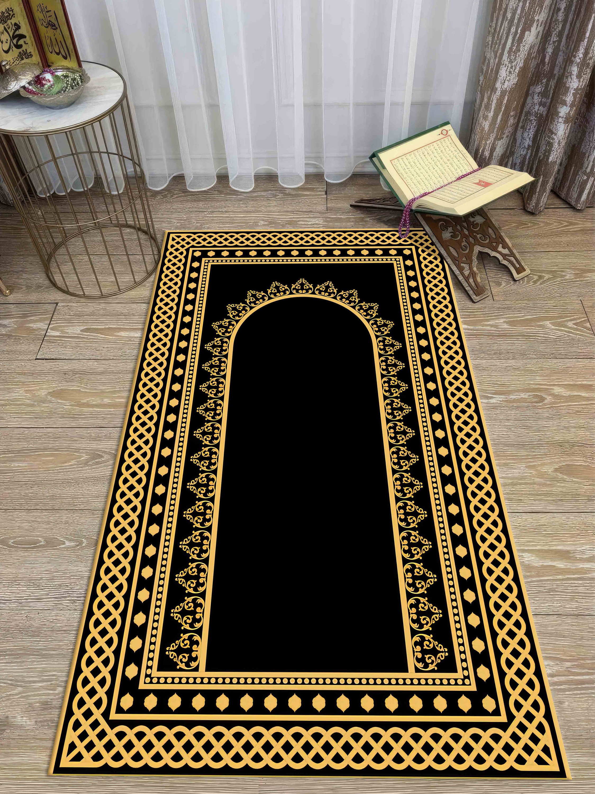 Gold Prayer Rug, Black Prayer Rug, Prayer Rug, Islamic Rug, Gift Rug ...