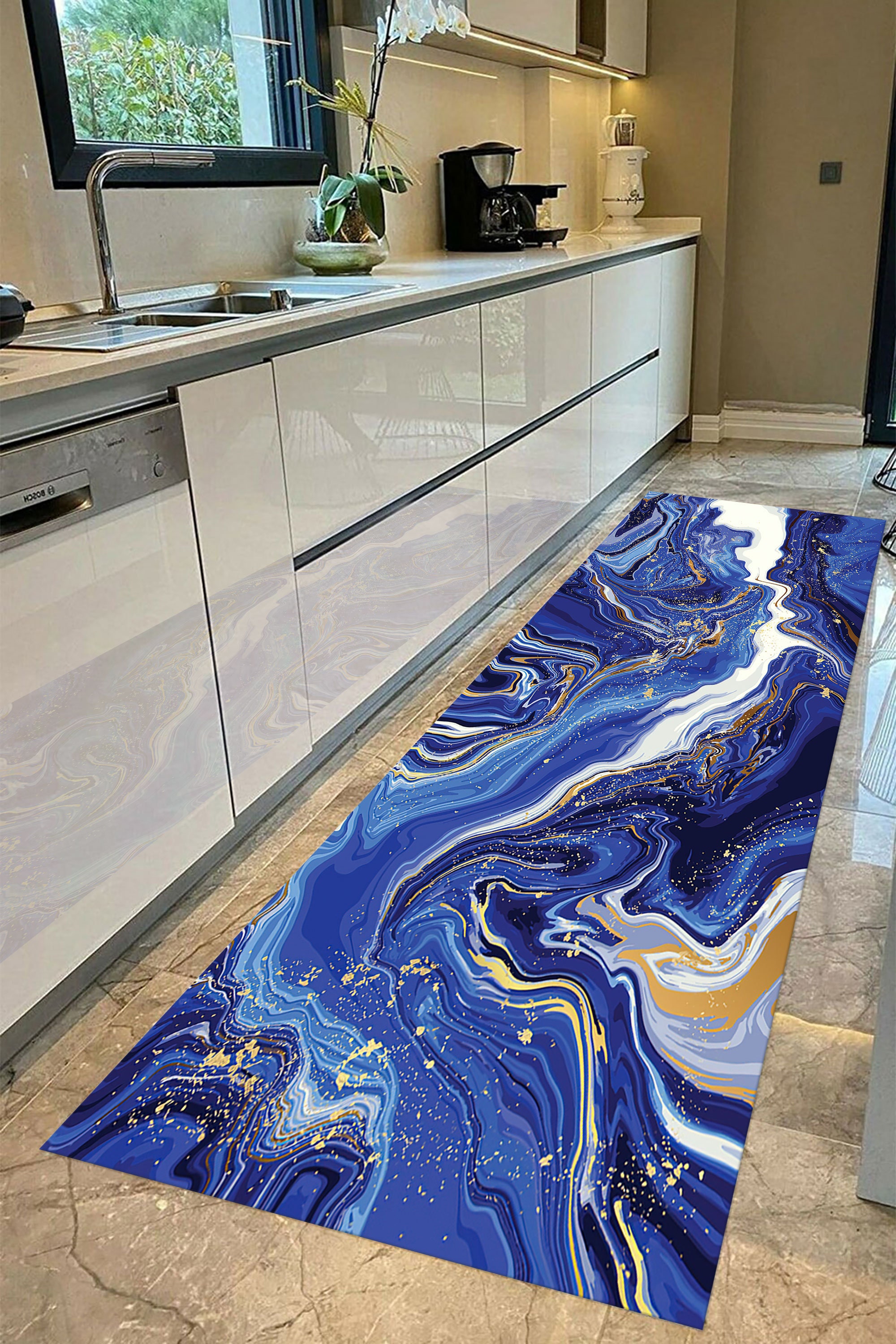 Navy Blue Marble Rug, Modern Marble Rug, Abstract Marble Rug, Alcohol ...