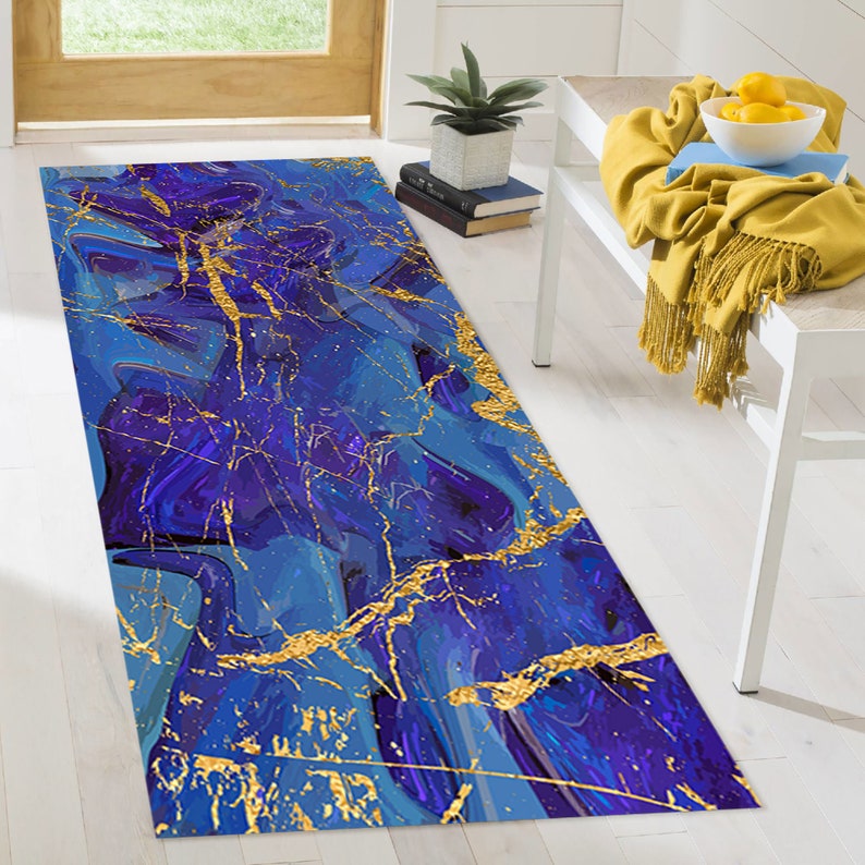 Blue Marble Rug Abstract Marble Rug Gold Marble Rug - Etsy