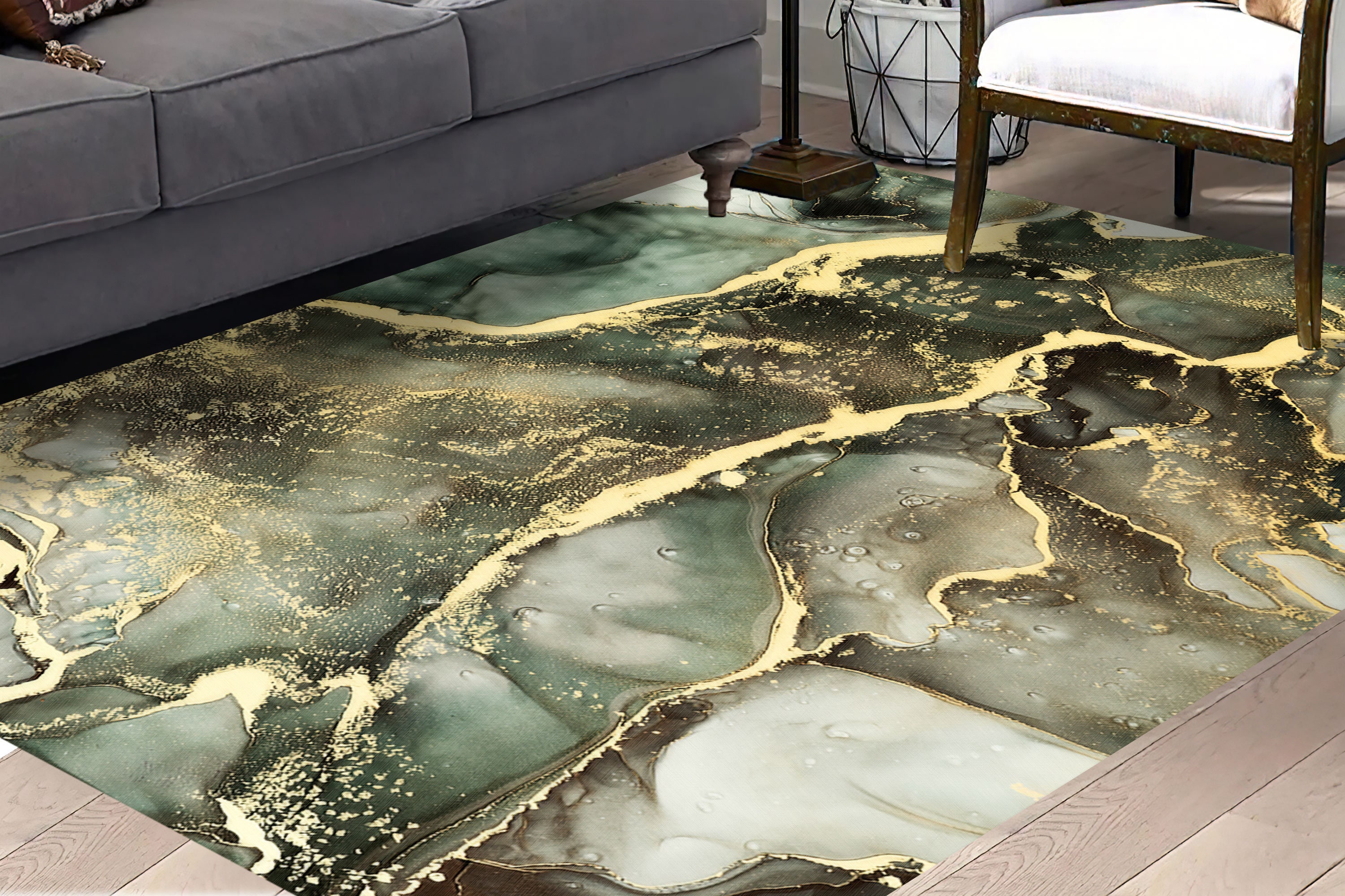 Green and Gold Marble Rug, Green Marble Rug, Luxury Marble Rugs, Marble ...