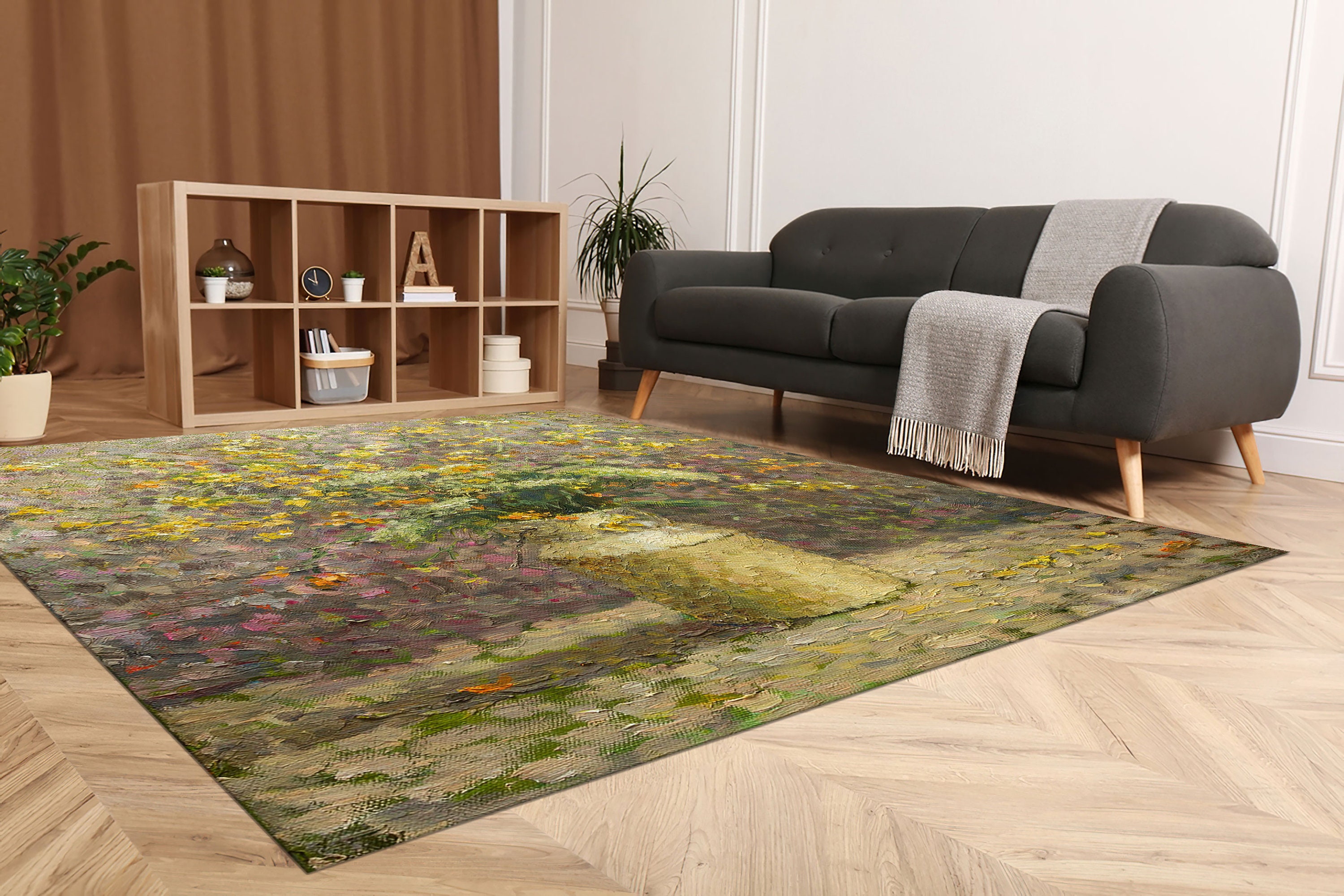 Oil Painting Flowers Rug, Yellow Flowers Rugs, Floral Rugs ...