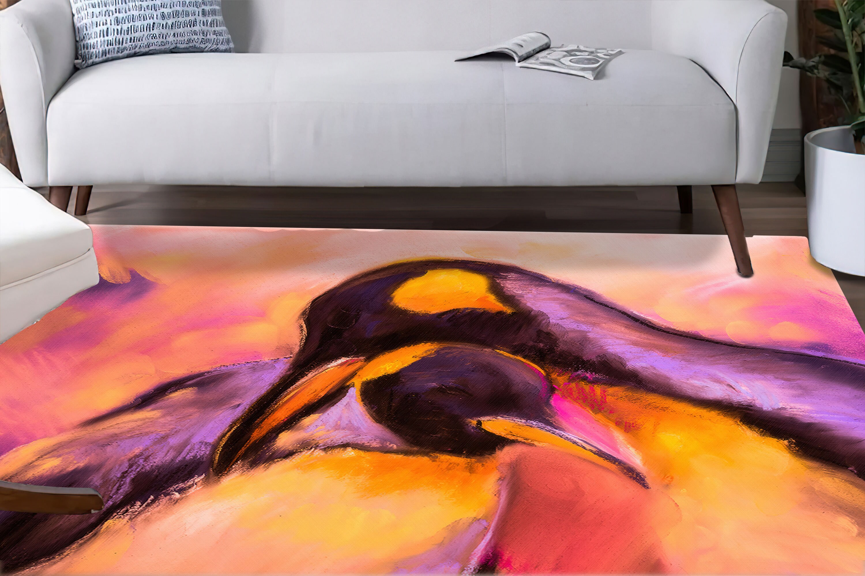 Penguins Pastel Painting Rug Abstract Penguin Rug Cartoon - Etsy