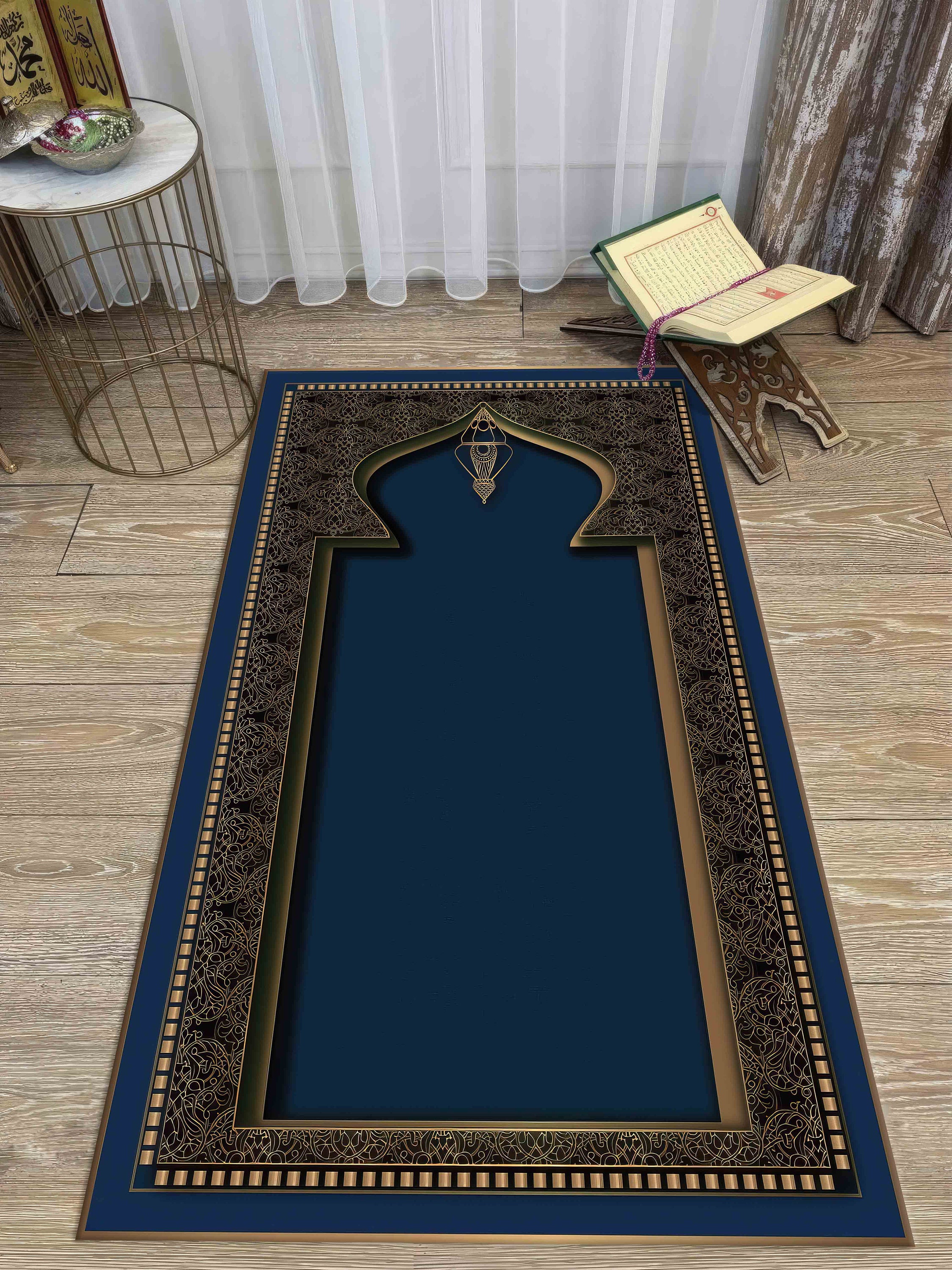 Navy Blue Prayer Rug, Gold Prayer Rug, Prayer Rug, Muslim Home Rug ...