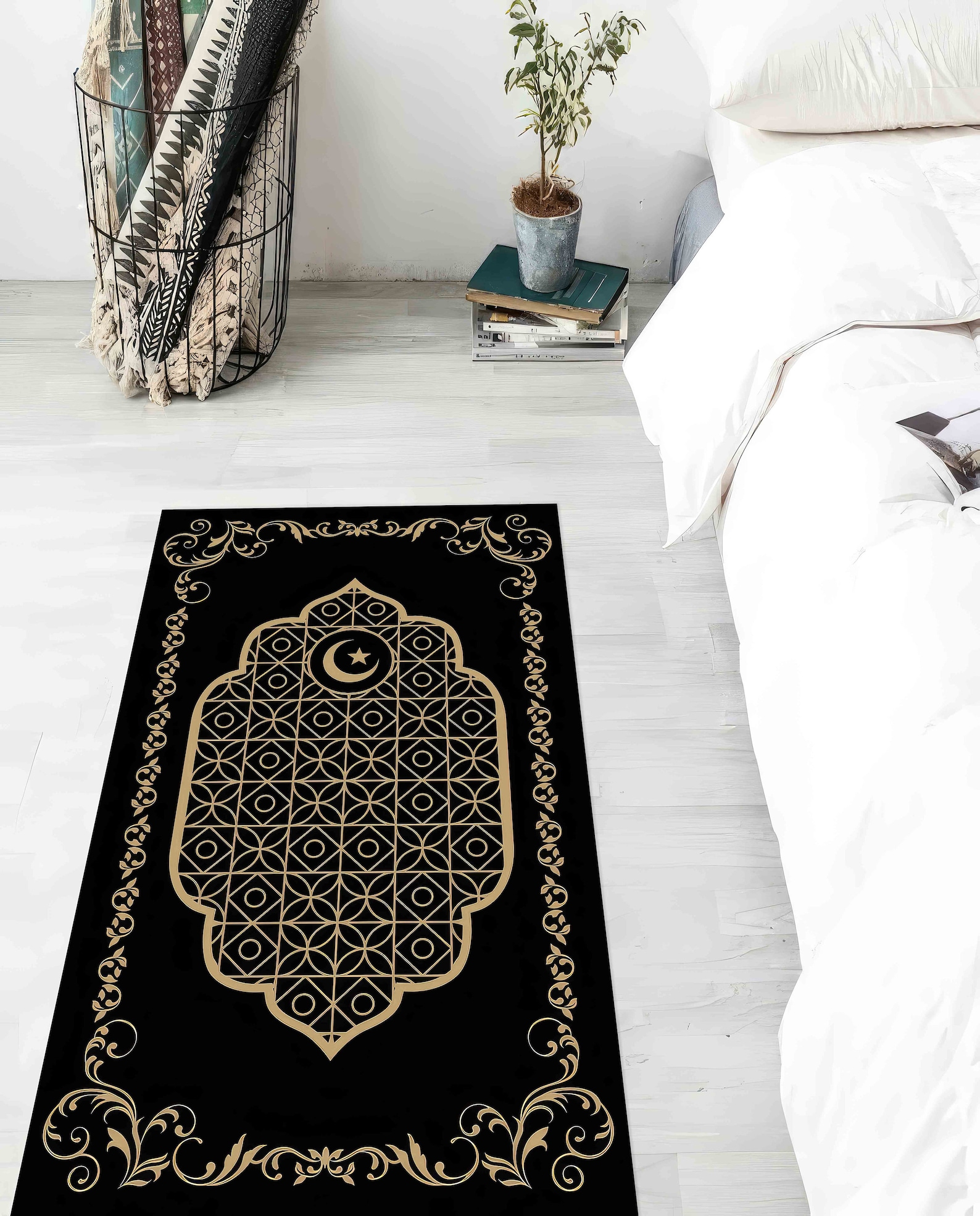 Gold Prayer Rug, Black Prayer Rug, Religious Rug, Moon Star Rug ...