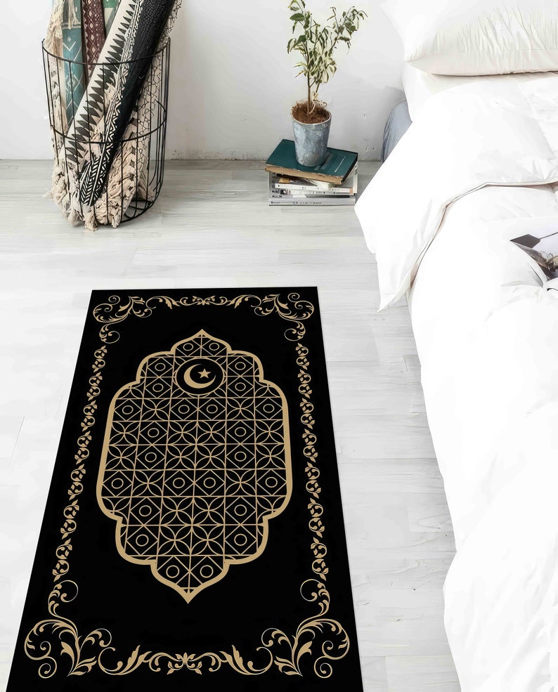 Gold Prayer Rug, Black Prayer Rug, Religious Rug, Moon Star Rug ...